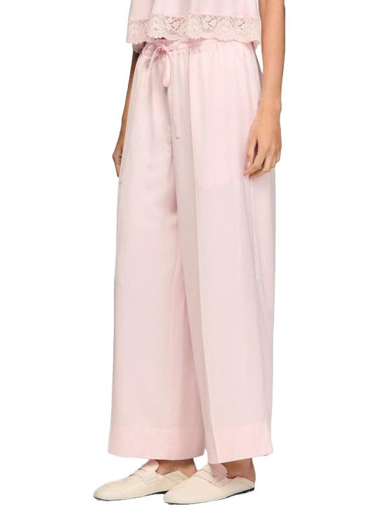 SANDRO Satin Top with Lace Trim